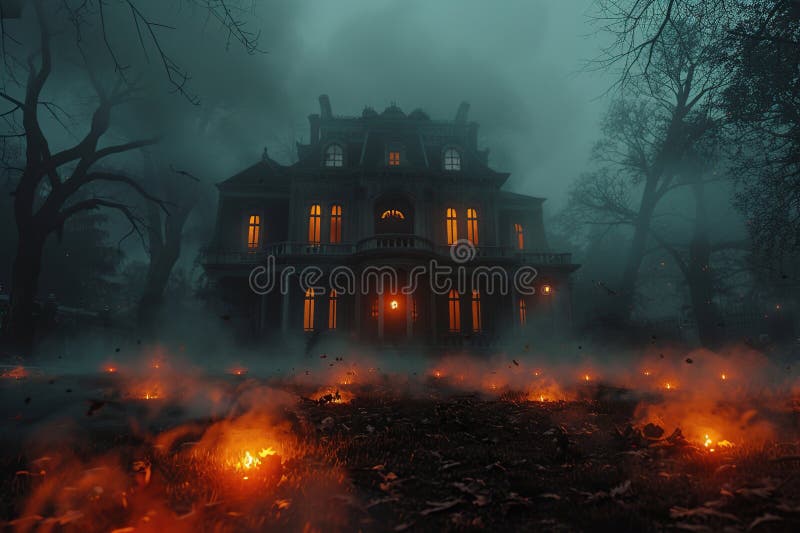 Mysterious Haunted Mansion in Fog Stock Illustration - Illustration of ... Mysterious Haunted Mansion in Fog Stock Illustration - Illustration of ...