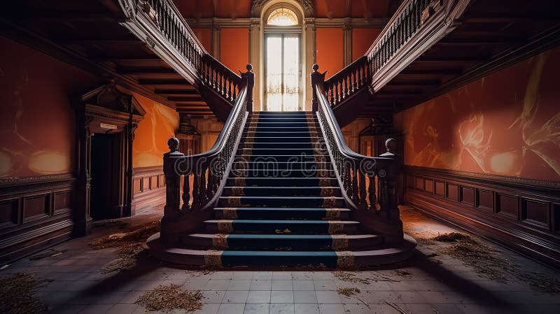 A Mysterious Haunted Palace Old Interior Staircase in Day Light Stock ...