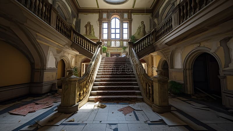 A Mysterious Haunted Palace Old Interior Staircase in Day Light Stock ...