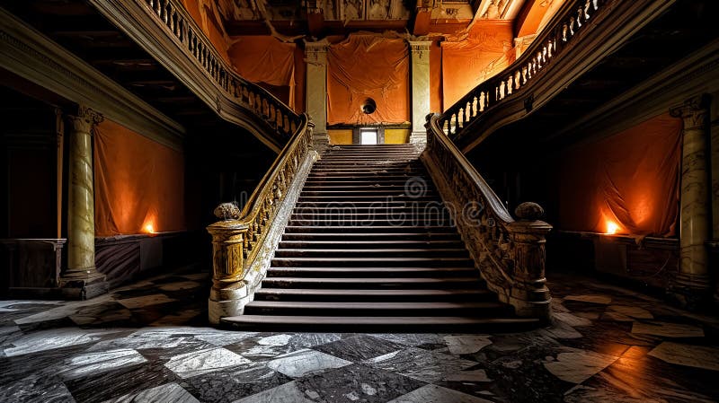 A Mysterious Haunted Palace Old Interior Staircase in Day Light Stock ...