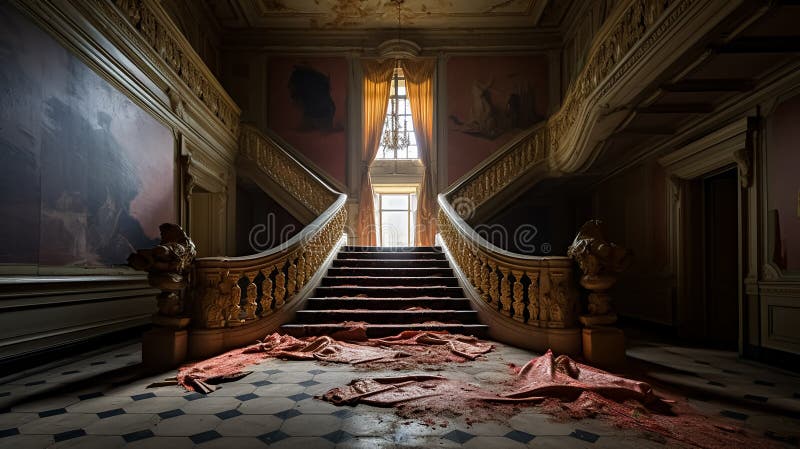 A Mysterious Haunted Palace Old Interior Staircase in Day Light Stock ...