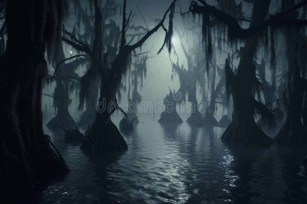 Mysterious Haunted Swamp Shadows Shadows Cast in Stock Illustration ...
