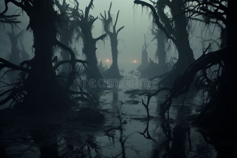 Mysterious Haunted Swamp Shadows Shadows Cast in Stock Photo - Image of ...