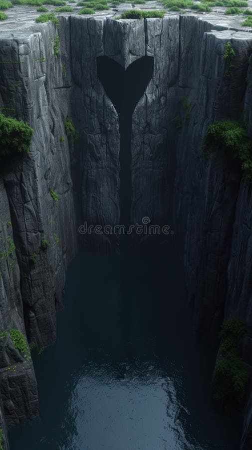 Mysterious Heart-shaped Chasm in Rocky Cliffs Stock Illustration ...
