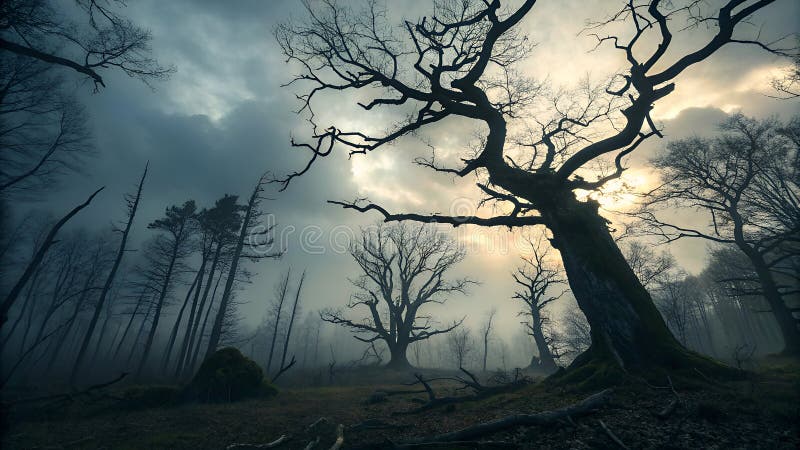 Horror Landscape with Dark Forest and Scary Tree Stock Illustration ...