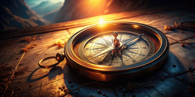 Mysterious Illuminated Compass in Low Light a Glowing Guide for ...