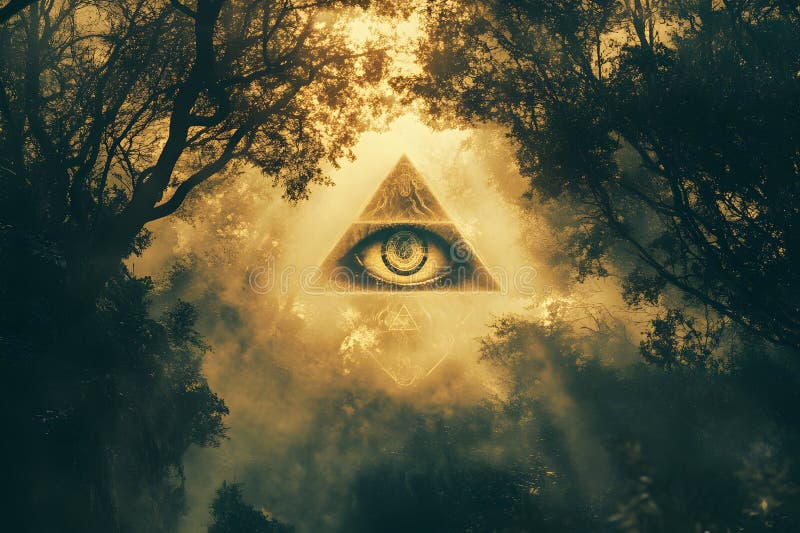 Mysterious Illuminated Eye within a Glowing Triangle Symbol in a Misty ...
