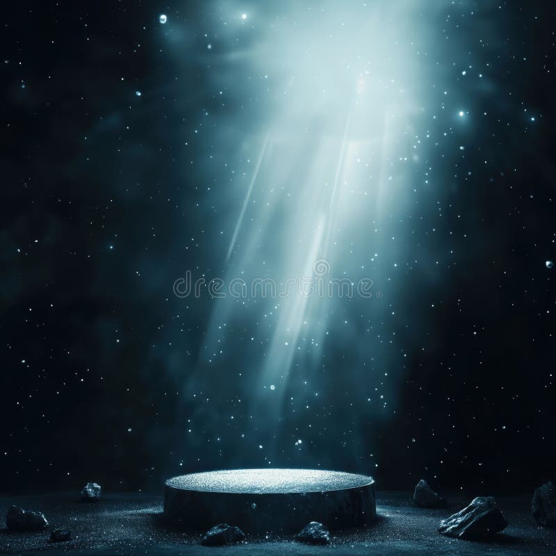 Mysterious Illuminated Platform Surrounded by Cosmic Elements in Dark ...