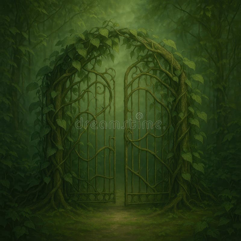 A Mysterious Iron Gate in a Green Forest. Stock Photo - Image of ...