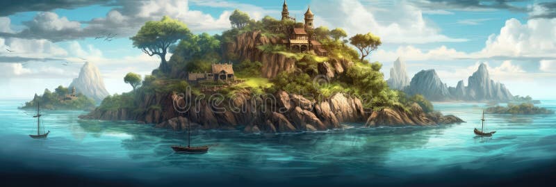 A Mysterious Island with Hidden Treasures Panoramic Background ...