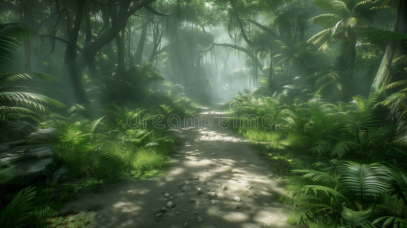 Mysterious Jungle Path with Sunlight Filtering through Stock ...
