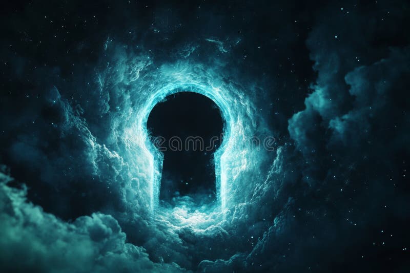 Mysterious Keyhole Surrounded by Cosmic Clouds and Starry Sky Stock ...