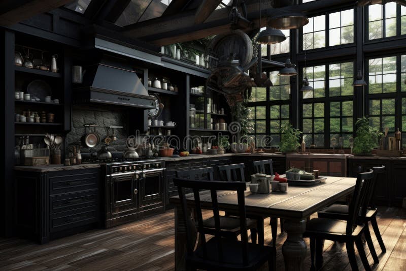 Mysterious Kitchen Dark Interior. Generate Ai Stock Illustration - Illustration of home, empty ...