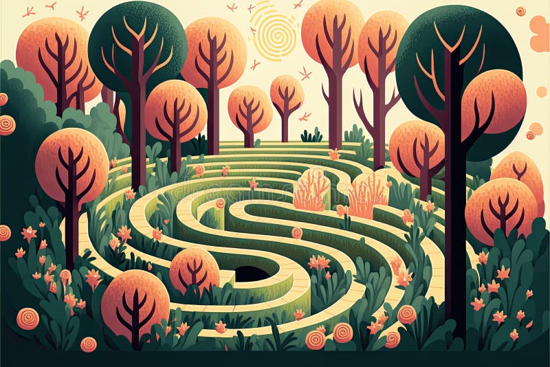 Mysterious Labyrinth in the Forest. Illustration Made with Generative ...