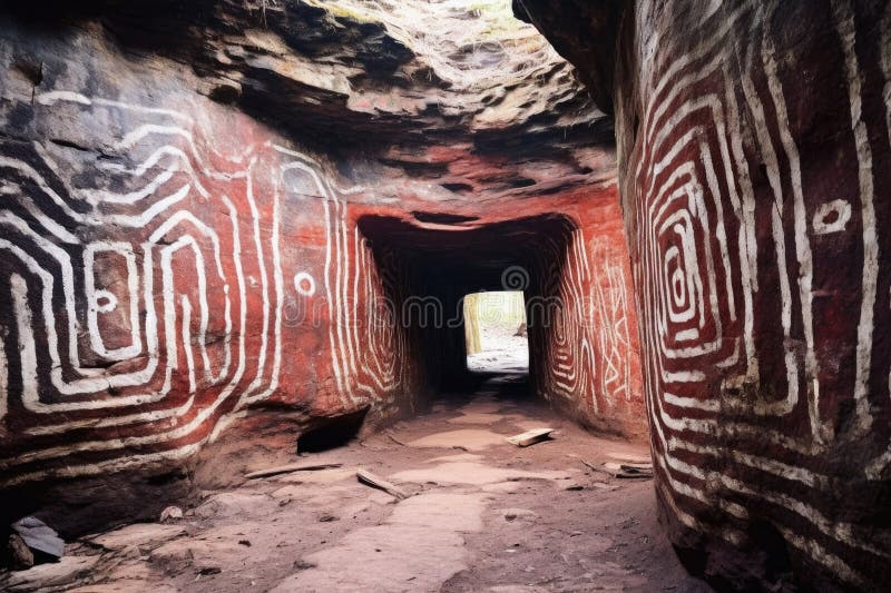 Mysterious Labyrinth Painted on a Cave Wall Stock Illustration ...