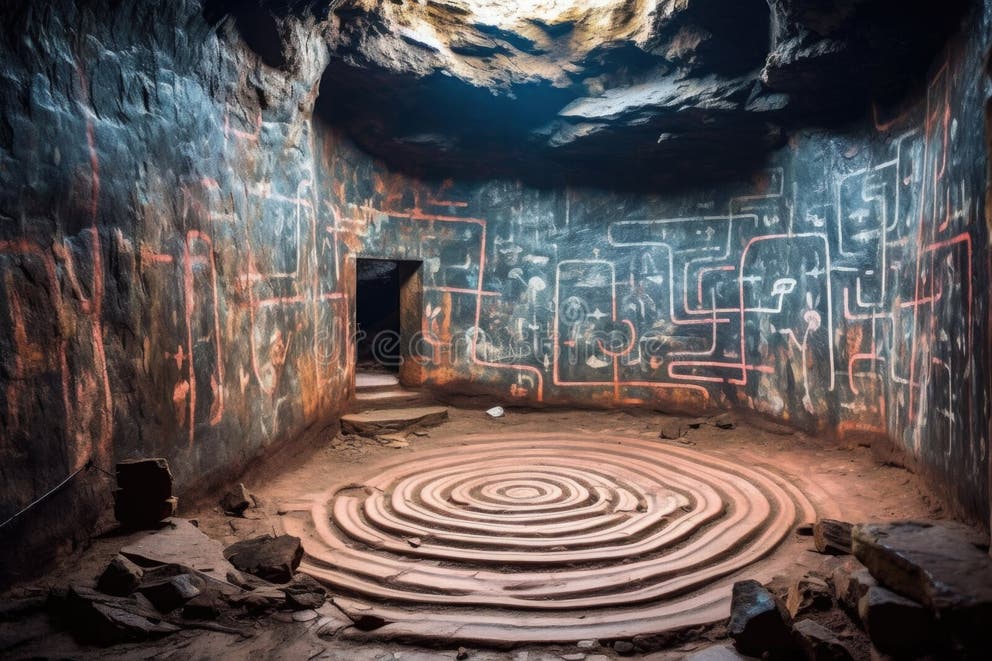 Mysterious Labyrinth Painted on a Cave Wall Stock Photo - Image of ...