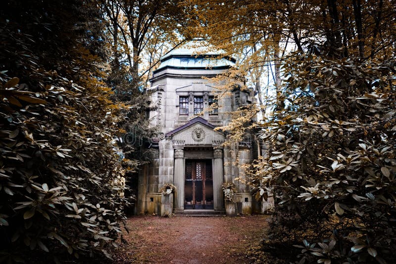 Mysterious Large Mausoleum at a Graveyard Stock Photo - Image of ...