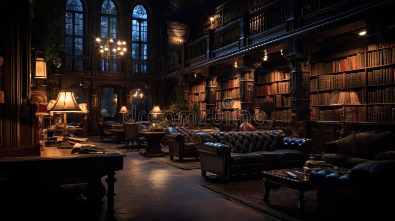 Mysterious library dark stock illustration. Illustration of mysterious ...