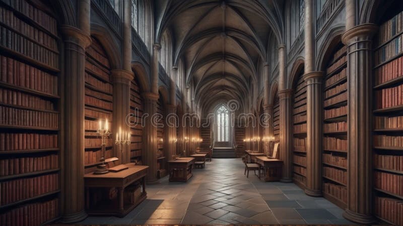 A Mysterious Library in the Dungeon of a Castle, Where Books on Magic ...