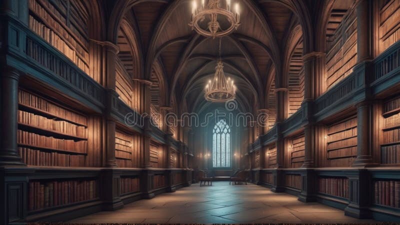 A Mysterious Library in the Dungeon of a Castle, Where Books on Magic ...
