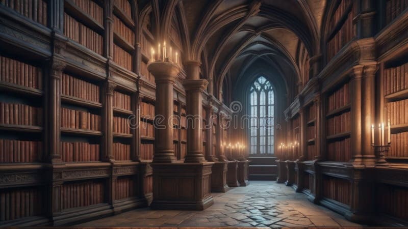 A Mysterious Library in the Dungeon of a Castle, Where Books on Magic ...