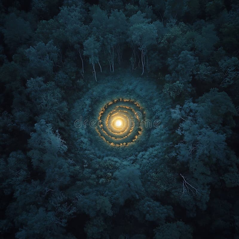 Mysterious Light in Circular Forest Arrangement Stock Illustration ...