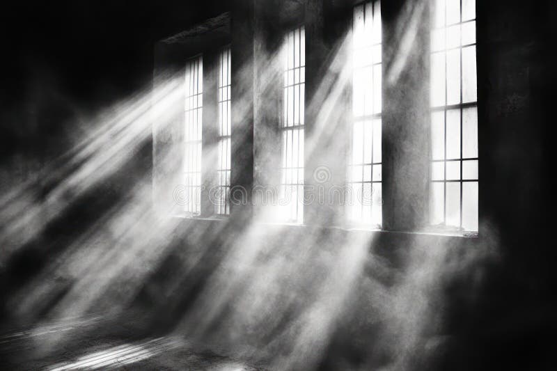 Mysterious Light Rays Pierce through Dusty Warehouse Windows Stock ...