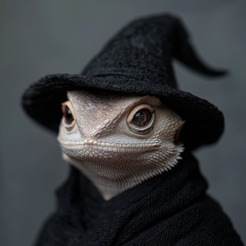 Mysterious Lizard in a Black Hat Stock Illustration - Illustration of ...