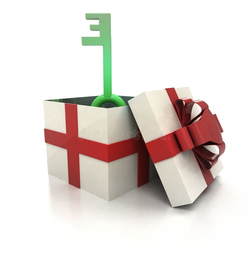 Mysterious Magic Gift with Green Key Inside Render Stock Illustration ...