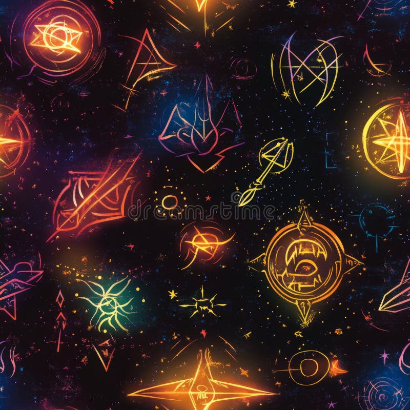 A Mysterious Magic Spell Pattern with Glowing Symbols and Mystical ...