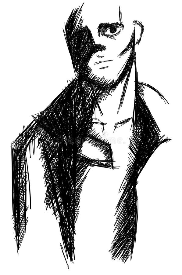 Mysterious Man Portrait in Black with Close Eyes Stock Vector ...