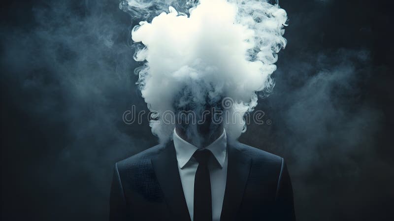 Mysterious Man in Suit with Clouded Head in Dark Atmosphere Stock Photo ...