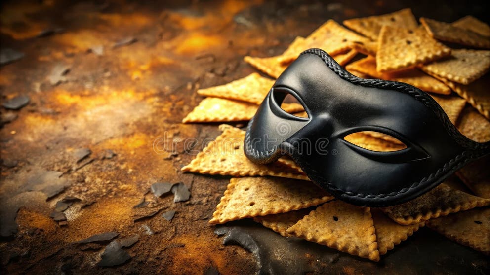 Mysterious Masquerade a Black Venetian Mask Resting on a Pile of Crispy ...