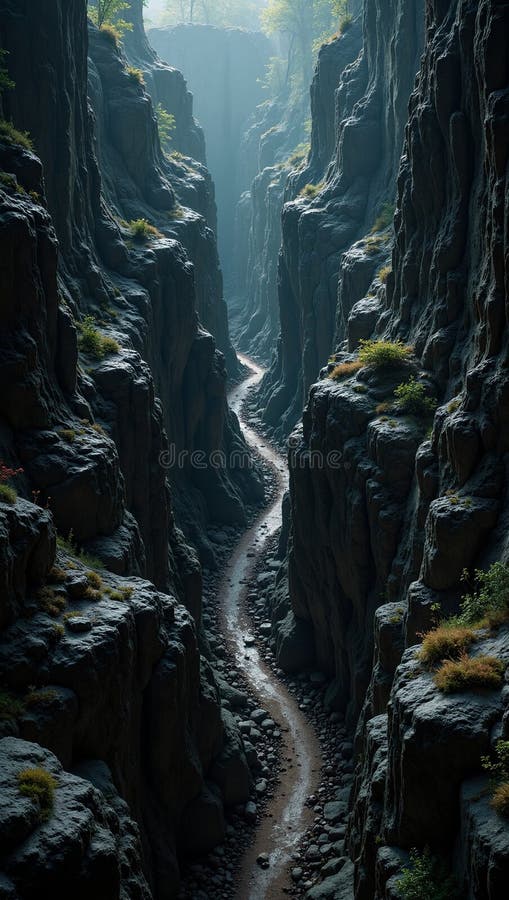 Mysterious Maze Canyon with Winding Paths among Jagged Rock Formations ...