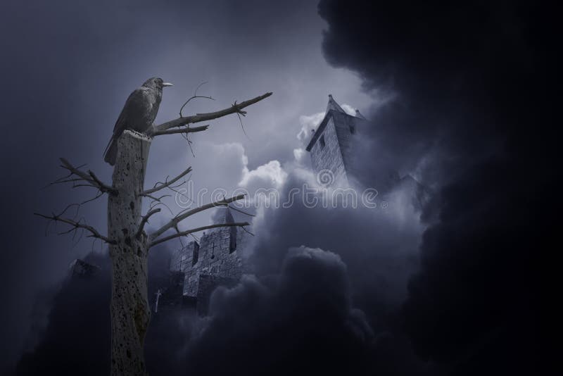 Mysterious Medieval Castle Crow Stock Image - Image of castle ...