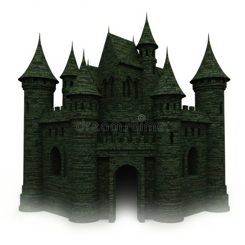 Mysterious Medieval Castle in Emerald Green Stone Against White ...