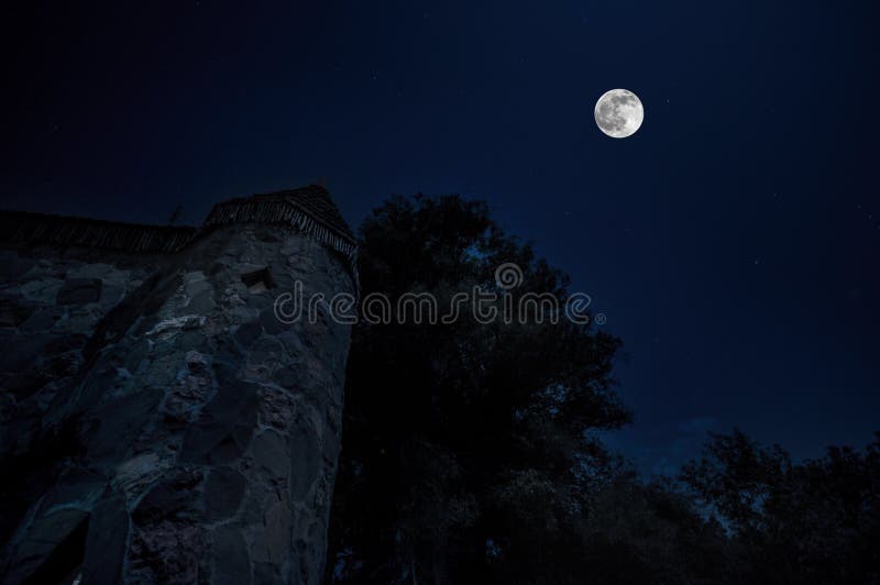 Mysterious Medieval Castle in a Full Moon Night Azerbaijan Stock Image ...
