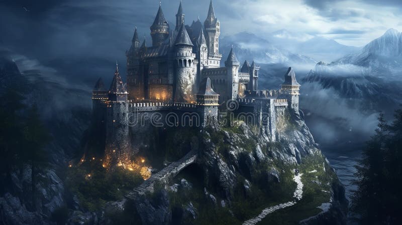 Mysterious Medieval Castle. Generative AI. Stock Illustration ...