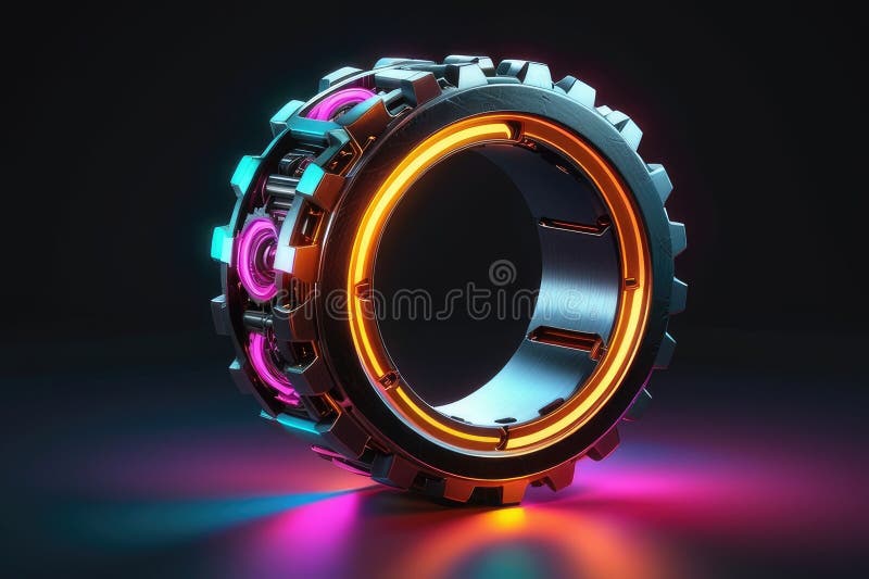 A Mysterious Metal Ring with Neon Lights, Horizontal Composition Stock ...