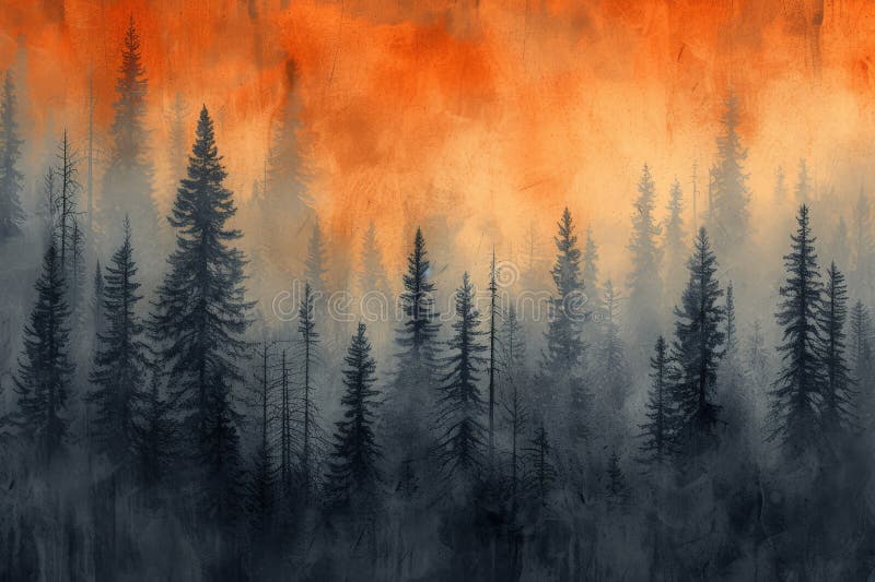 Mysterious Midnight Forest with a Gradient of Deep Orange. AI ...