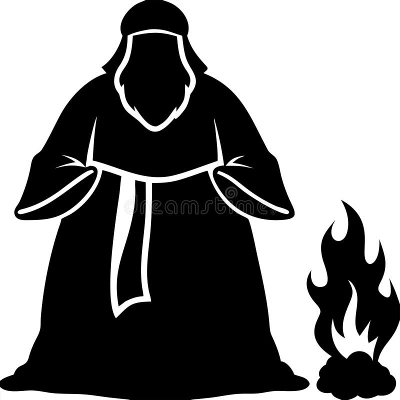 Mysterious Monk Silhouette with Fire Minimalist Vector Art Stock ...