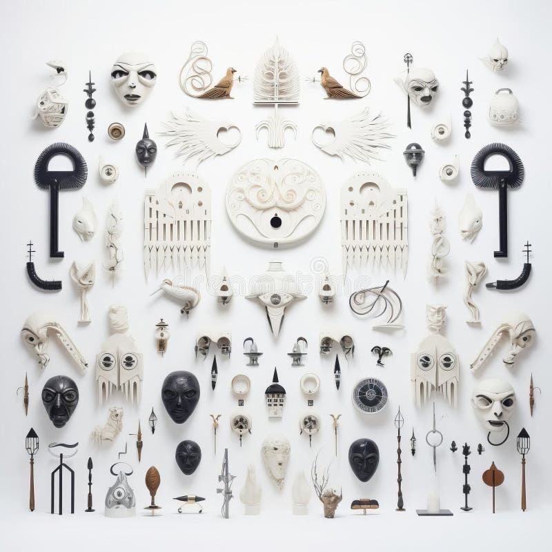 Mysterious Monochromatic Scene with White Mask and Objects Stock ...