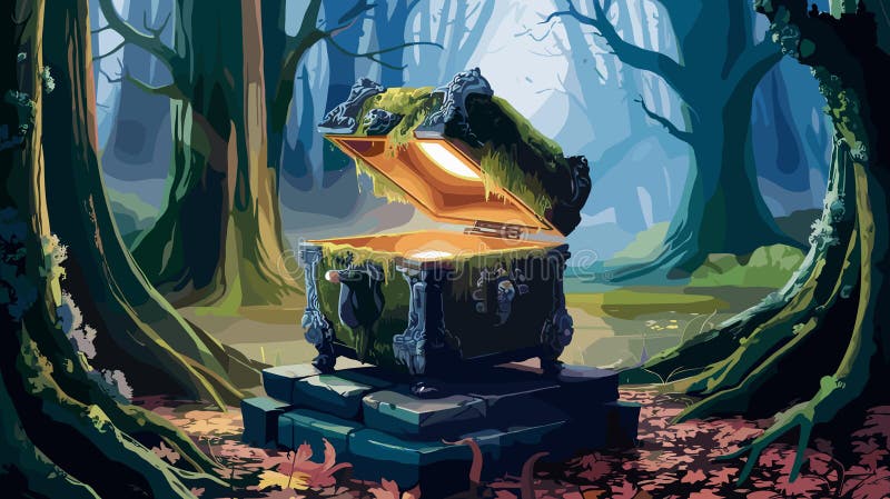 Mysterious, Moss-covered Box with Glowing Interior in Ancient Forest ...