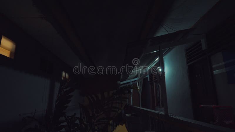 Mysterious Night Corridor with Balcony Stock Video - Video of night ...