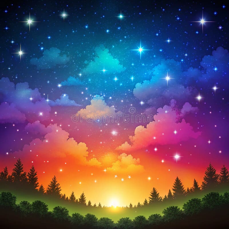 Mysterious Night Sky Clip Art with Colorful Gradation Stock ...