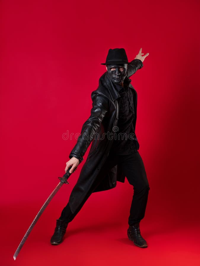 A Mysterious Ninja Assassin In A Noir Style A Man In Black Clothes Stock Image Image Of