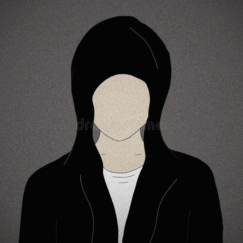 Mysterious No Face Guy in Black Hoodie Zipper Stock Illustration ...