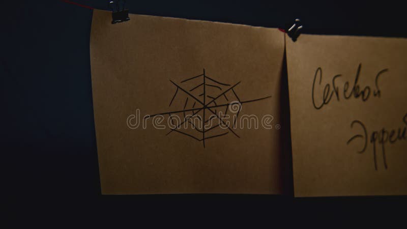 Mysterious Notes on Strings. Stock Footage. Notes with Encrypted Signs ...