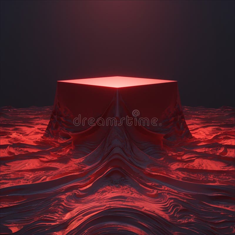 Mysterious Object Under Abstract Red Podium Cover, Textured 3D Stock ...