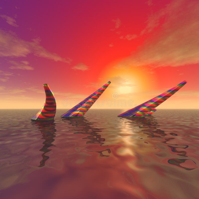 Mysterious Objects Sticking Out from the Surface of the Ocean Stock ...